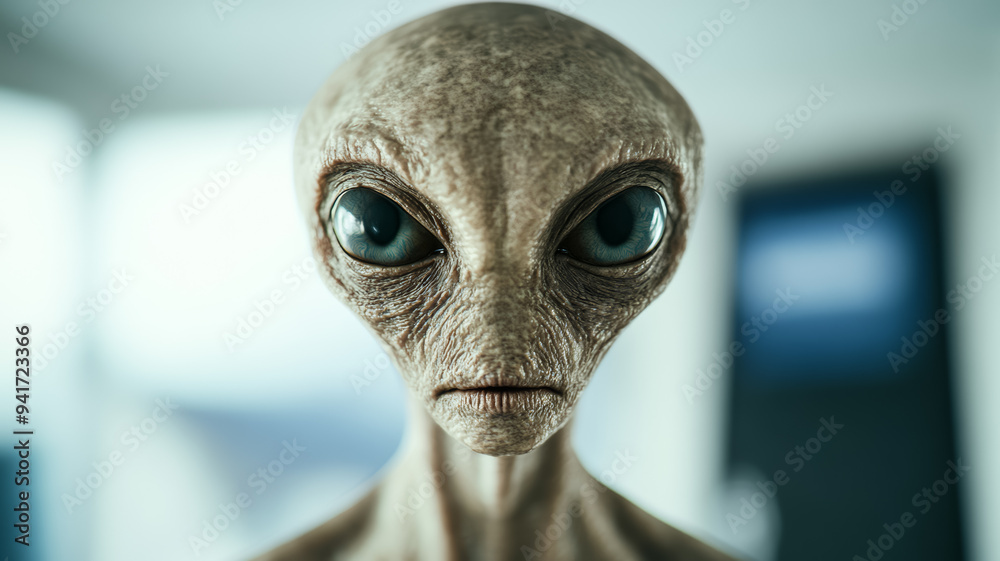 Alien with tentacle-like features sitting upright in an ordinary ...