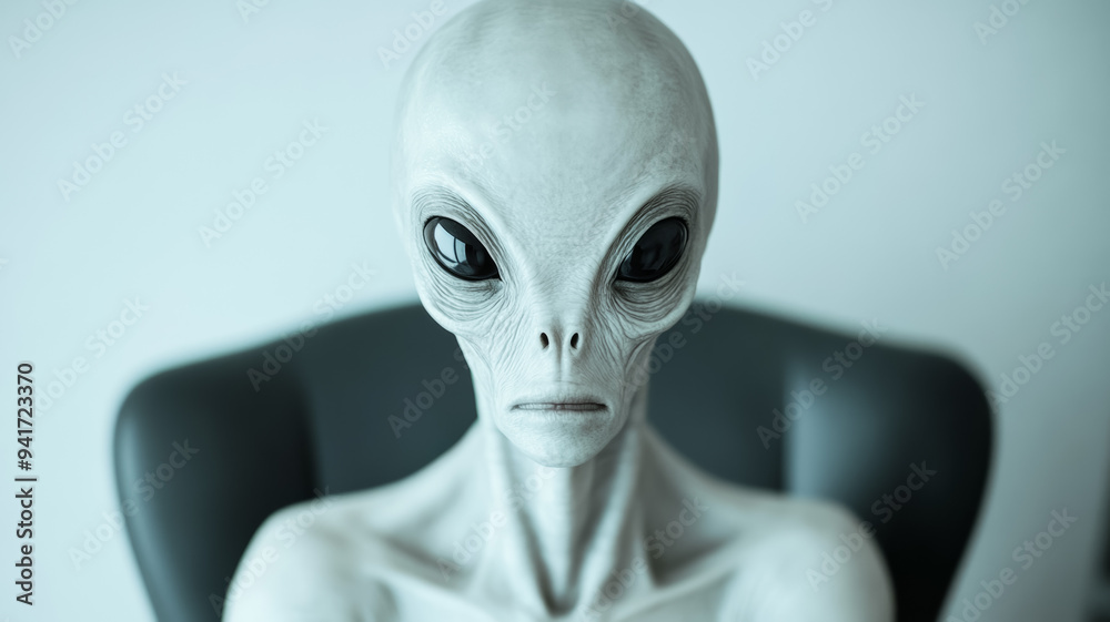 Alien with tentacle-like features sitting upright in an ordinary ...