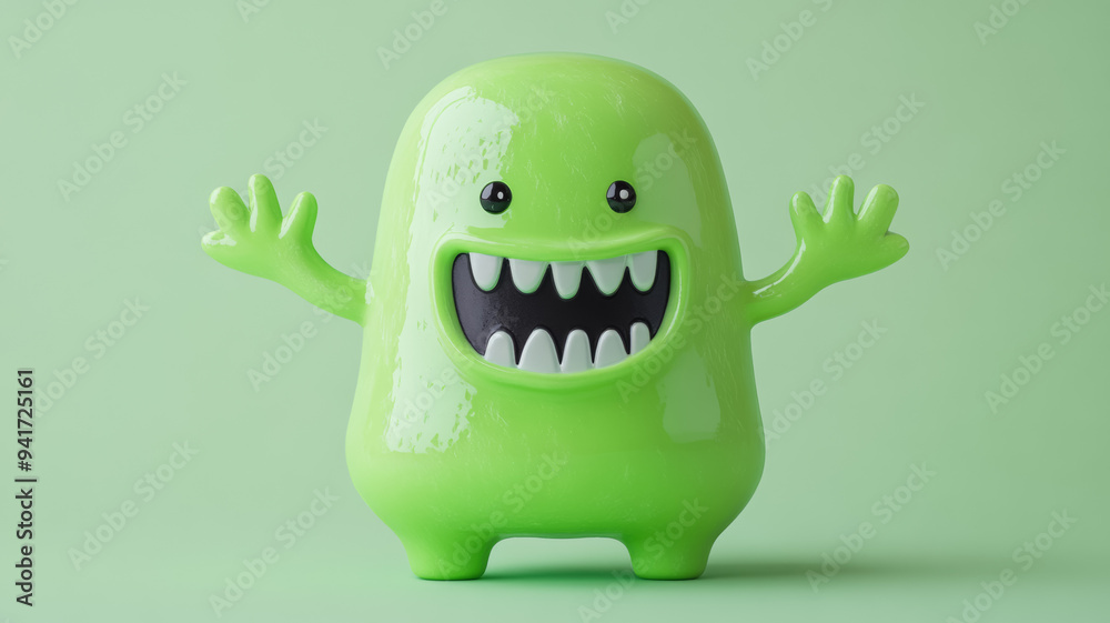 Cheerful puff of smelly gas with tiny arms waving floating with a big ...