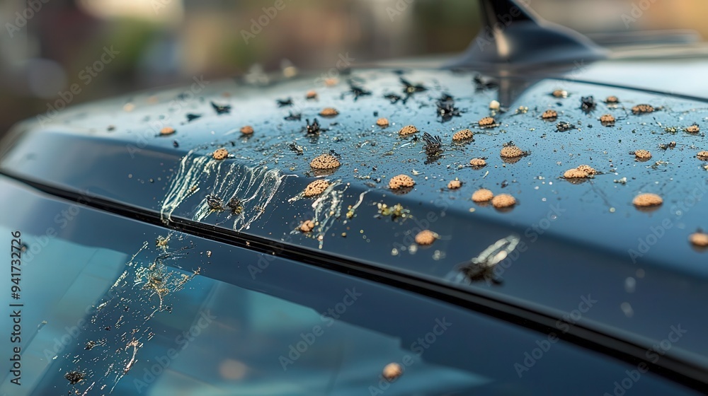 An image of bird droppings smeared on a car s rear window, emphasizing ...