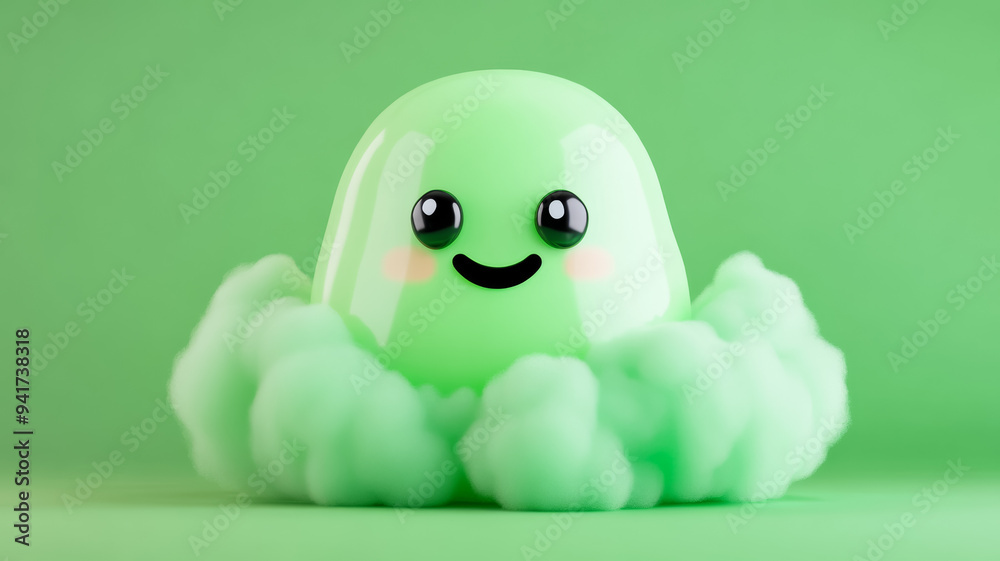 Smiling gas creature with a puffball shape pastel colors swirled ...