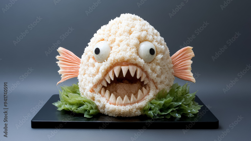 Unsettling creature stitched together from raw fish sushi slabs slimy ...
