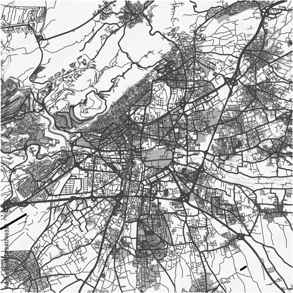 Map of Damascus in Syria in grayscale. Contains layered vector with ...