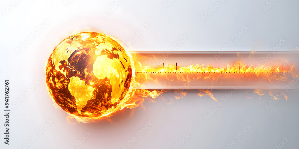 Thermometer fiery illustration of earth's rising temperature, concept ...