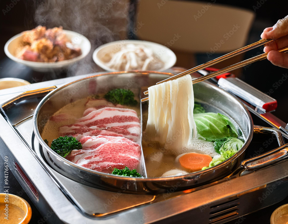 shabu-shabu in hotpot. a Japanese nabemono hotpot dish. favorite ...