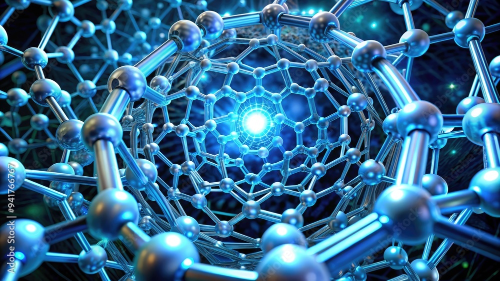 Illuminated 3D model of carbon nanotubes, intricately entwined and ...