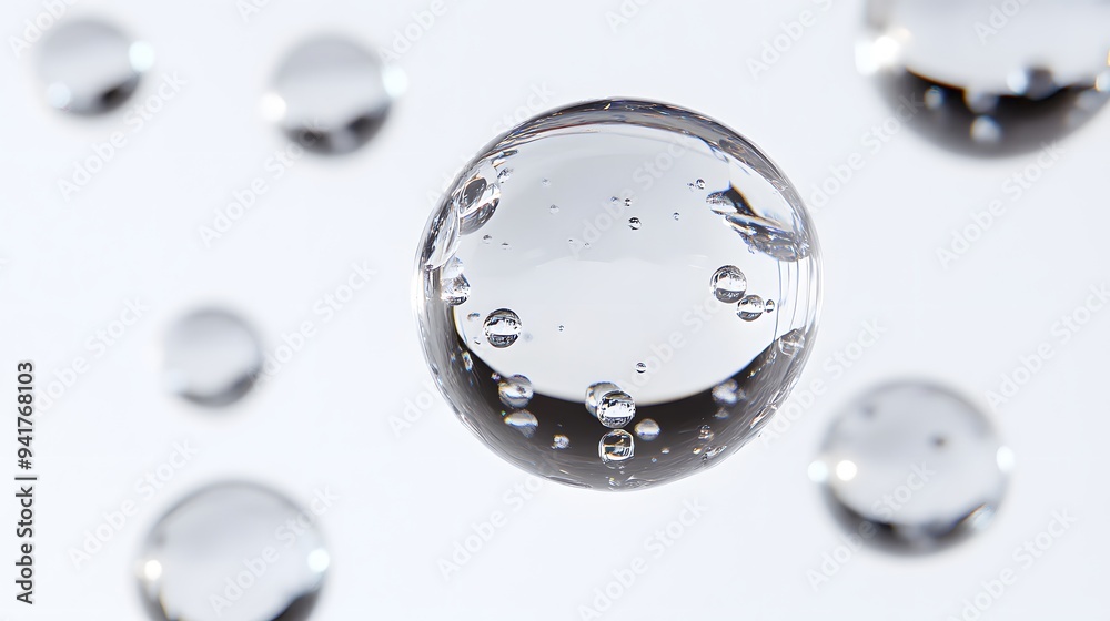 CG Floating Water Droplets: CG-rendered water droplets suspended in mid ...
