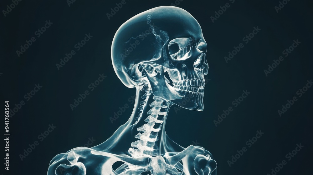 Digital X-ray of a human skeleton with bones and joints clearly visible ...