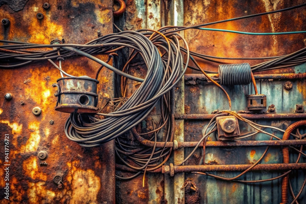 Industrial Grit: Rusted metal, exposed wires, muted colors, grunge ...