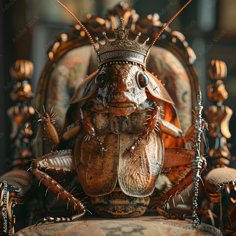 Cockroach King on Ornate Throne in Grandiose Hall Surreal Fantasy ...