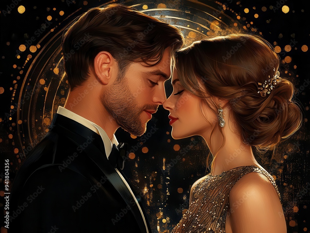 glamorous 1920s art deco party scene with stylishly dressed couple ...