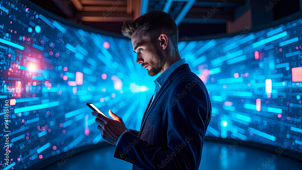 Tech-Savvy Urbanite Engaging with Trending Social Media Platforms ...