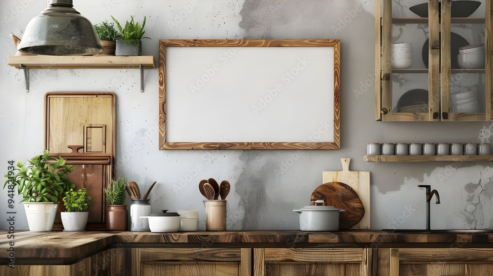 rustic, mockup, frame, farmhouse, kitchen, interior, wooden, vintage ...