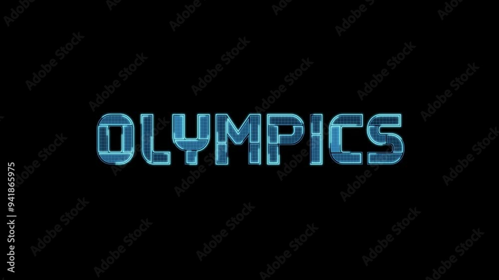 "Olympics" text, neon blue lights motion animation, futuristic tech ...