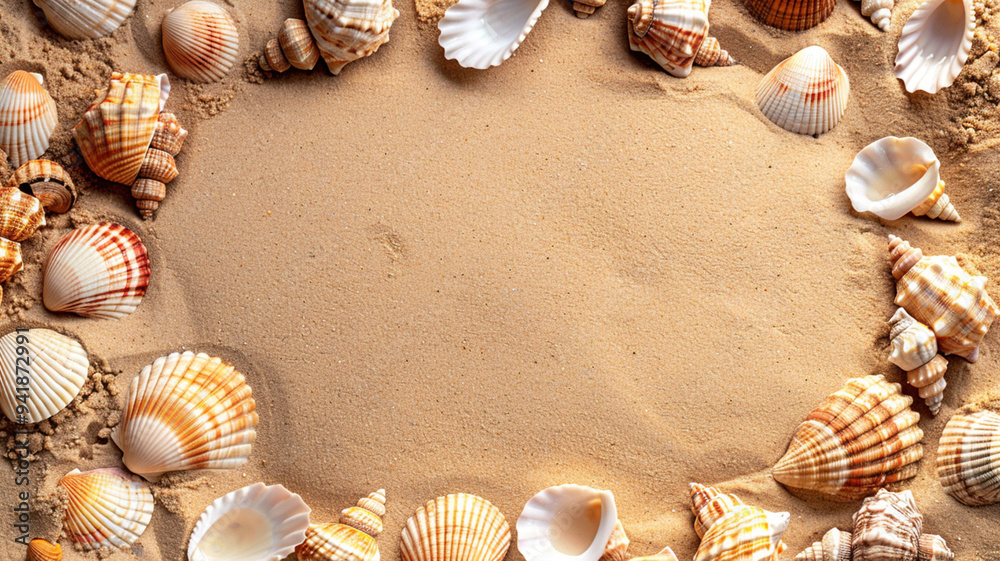 Top view of shells seashell with copy paste empty place for text on ...
