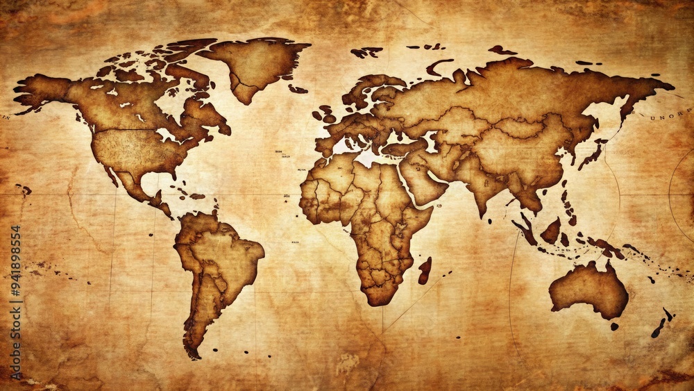 Sepia World Map Topography: Vintage, Antique, Textured, Earthly Tones ...