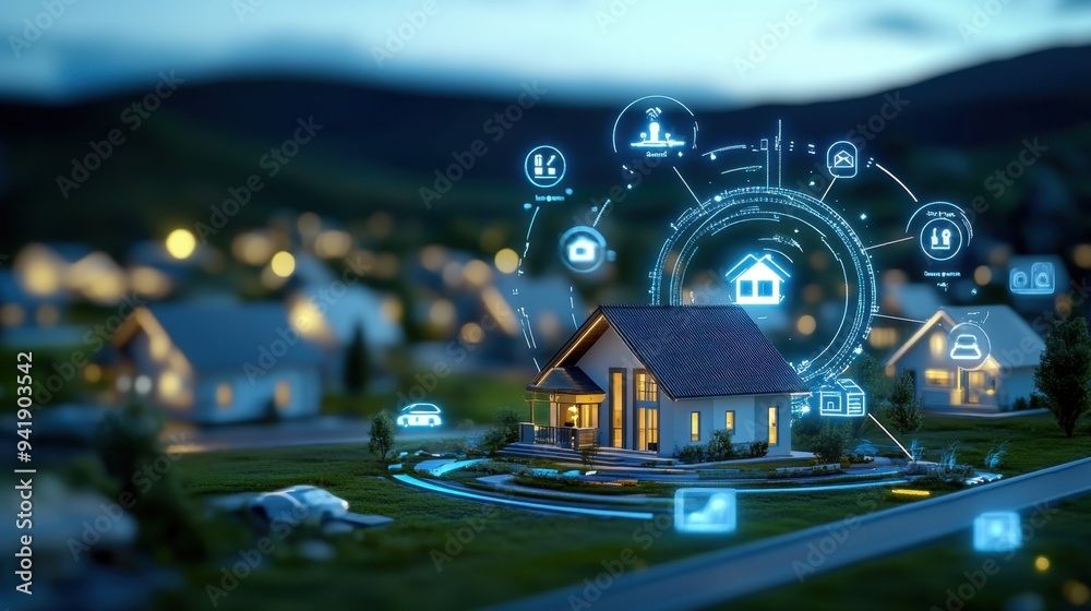 Visualize a traditional village where the houses gradually evolve into ...