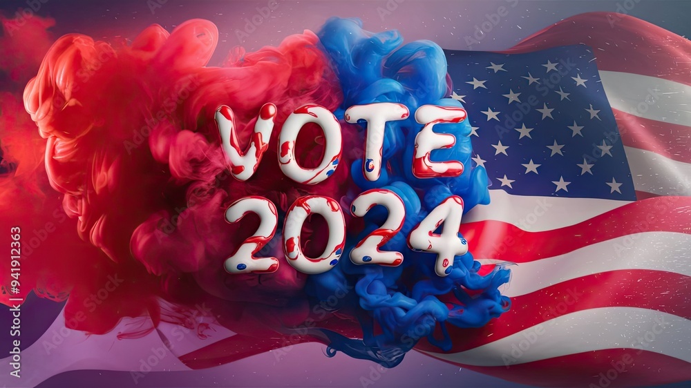 3D illustration for the 2024 USA presidential election. "Vote 2024 ...