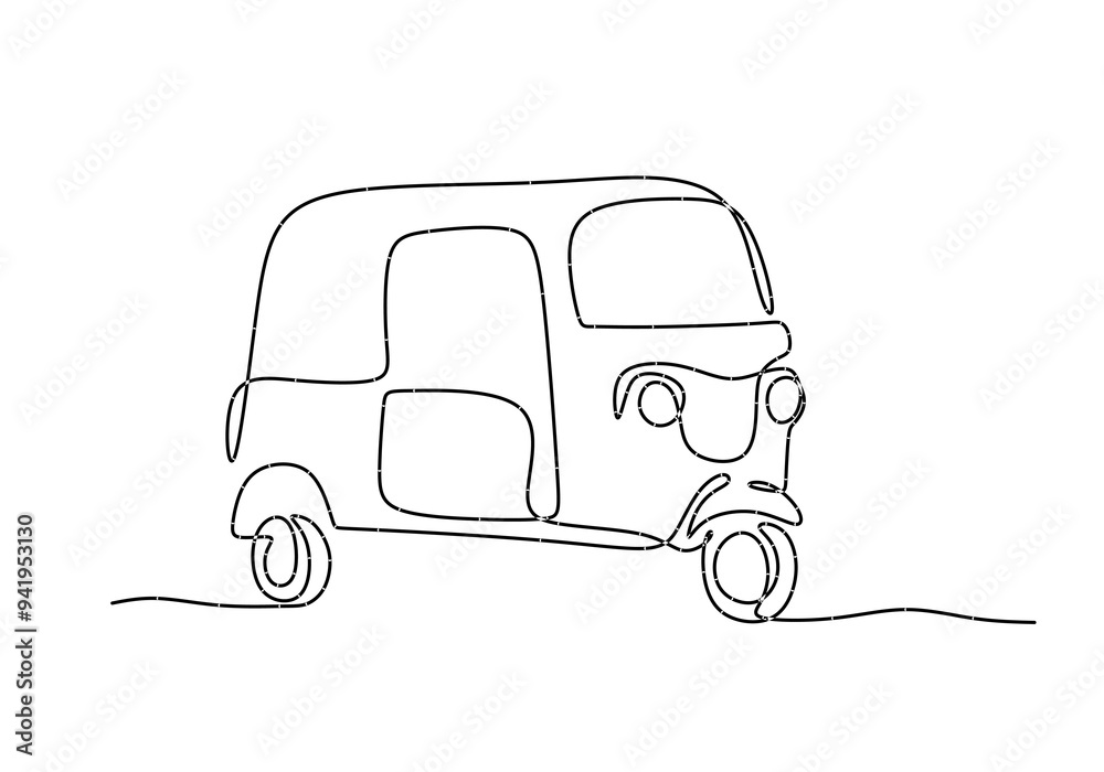 Traditional Tuk Tuk Line Drawing. One line drawing of a classic Bajaj ...