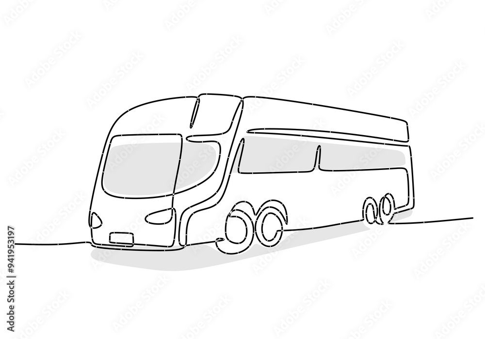 School Bus One Line Art. Vector drawing of a bus in a single line style ...