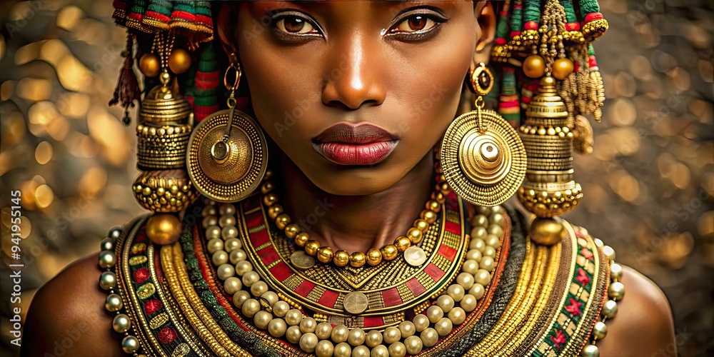 Tribal Adornment: Gold jewelry with tribal patterns, earthy textures ...