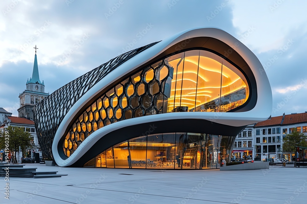 Landmark buildings with innovative architectural features captured in a ...