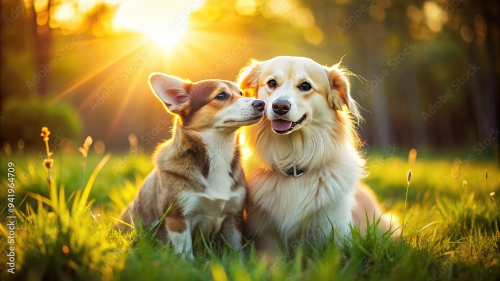 Two adorable dogs of different breeds and sizes embracing each other ...