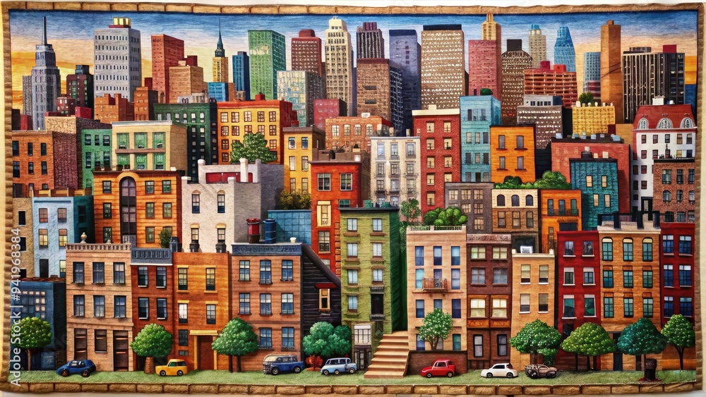 Urban Apartheid Tapestry: Detailed cityscape with vibrant colors and ...