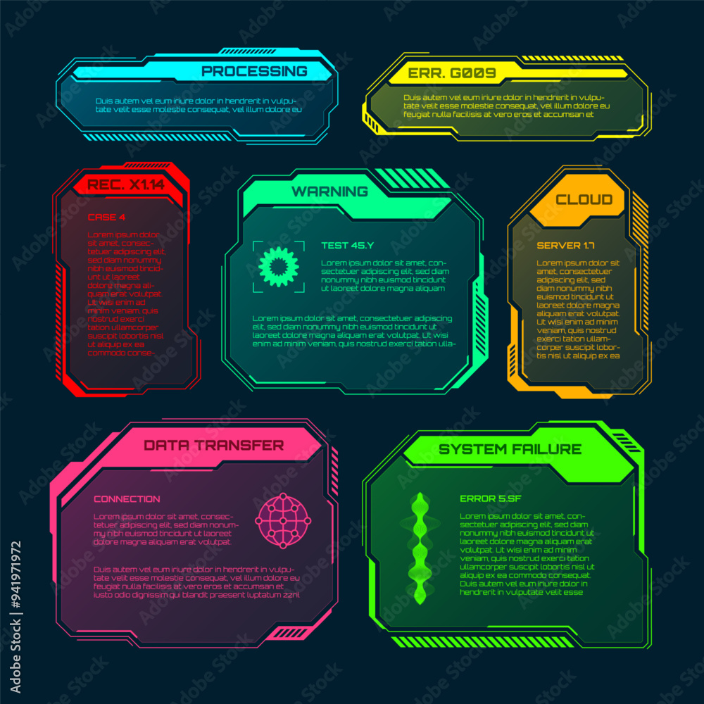 Futuristic HUD or UI elements. Sci-fi user interface text boxes ...