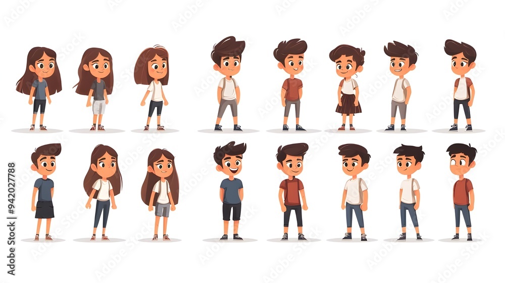 Diverse sets of illustrated characters with different poses and ...