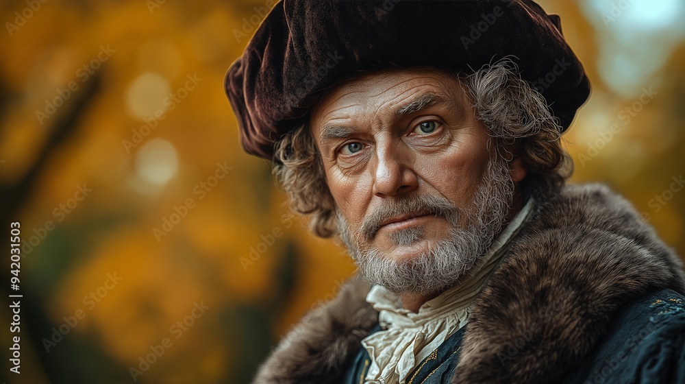 Authentic Portrait of a Renaissance-Era Nobleman Dressed in Traditional ...