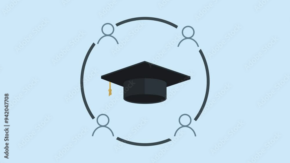 Graduation cap appearing in the middle. Person icons forming around it ...
