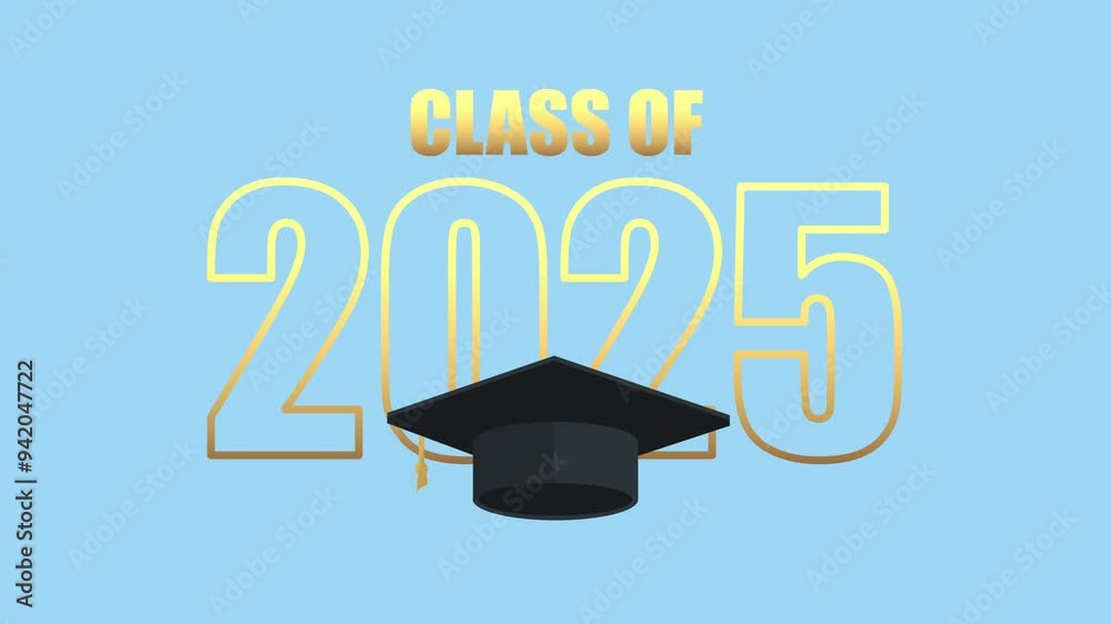 Graduation cap in the middle. „Class of 2025.“ written above ...