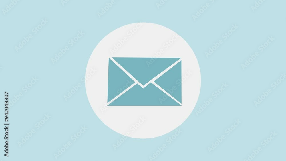 Blue email icon appearing. Writing an email to friends or at work ...