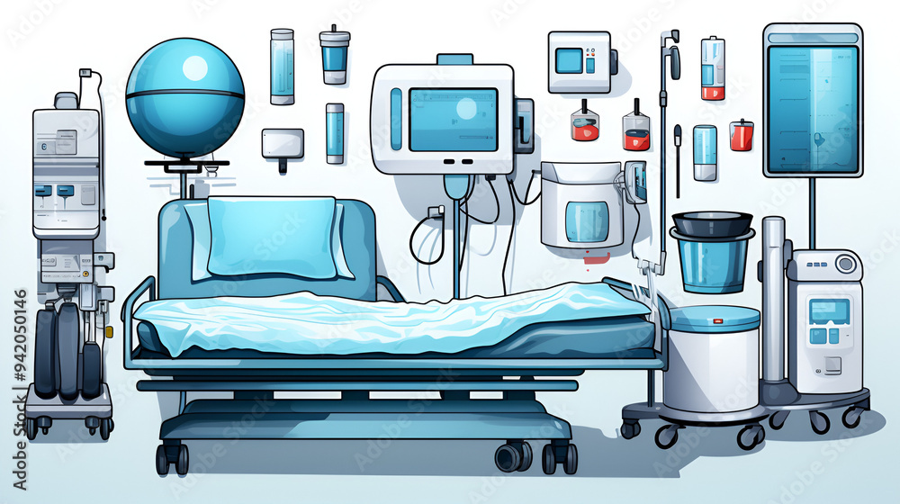 Hospital room setup , detailed medical devices and equipment Stock ...
