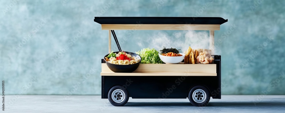 Mobile ramen truck with a Japanese-inspired design, serving steaming ...