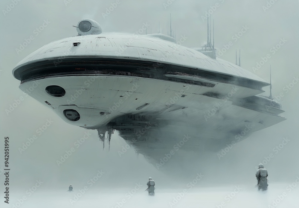 spaceship landing snow people walking fog imperial march eerie vibe sea ...