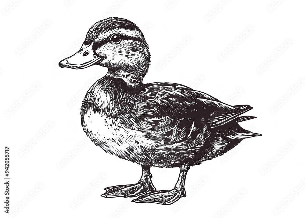 Duck, sketch. Vintage retro print, duck sketch ink pencil style drawing ...