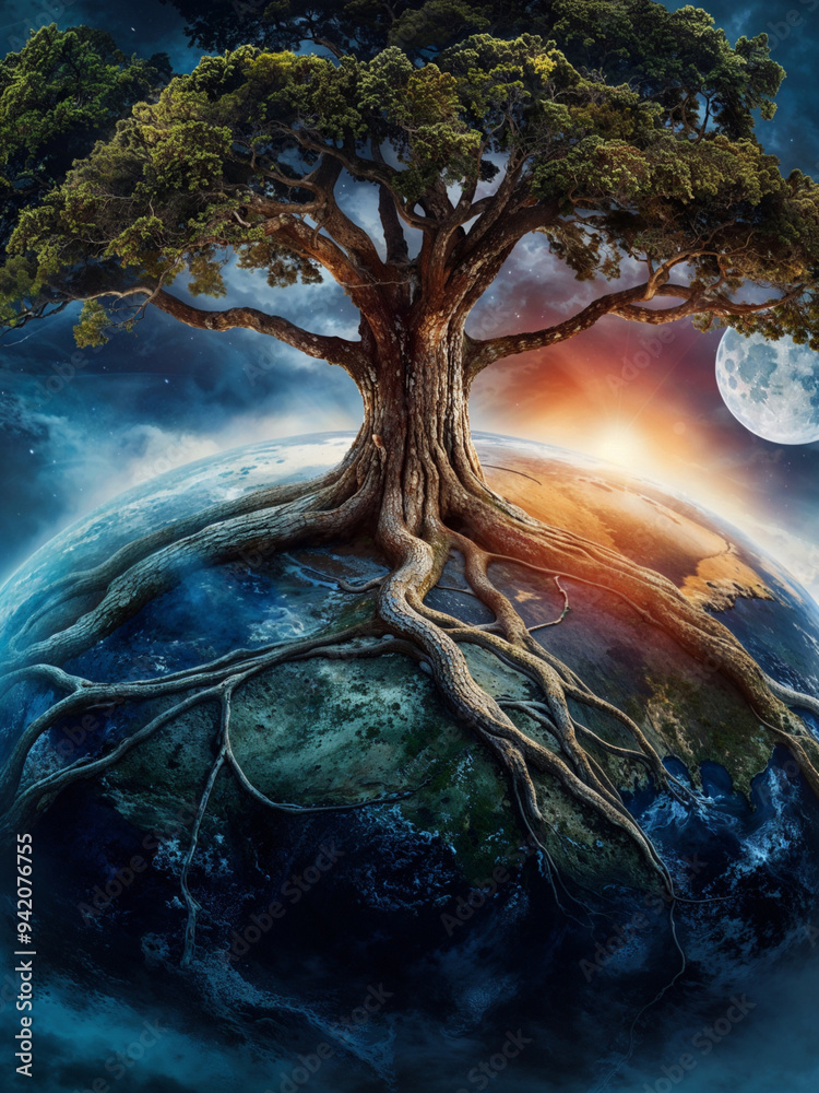 Ancient Norse World Tree: Yggdrasil's Roots and Branches Connecting ...