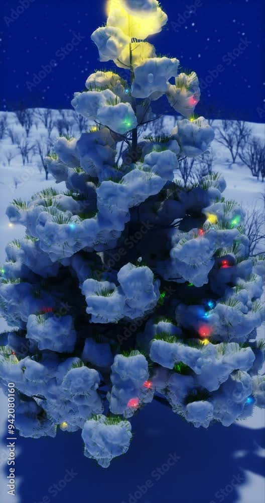 Render 3d animation winter night among trees and dry branches stands ...