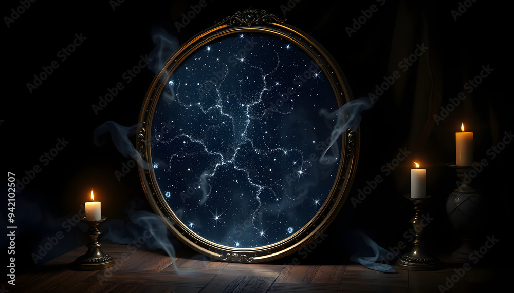 Mirror magic, fortune telling and fulfillment of desires. Fantasy with ...