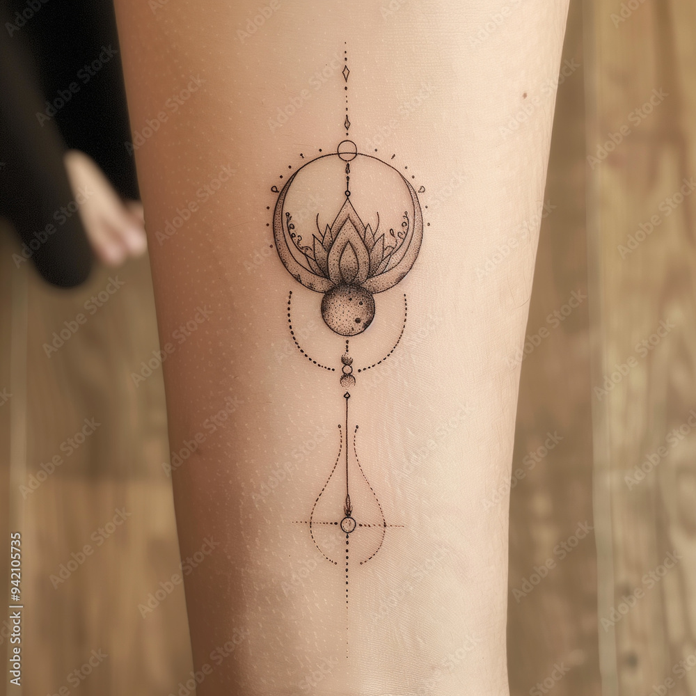 fine line tattoo design flash, simple line, black ink on skin Stock ...