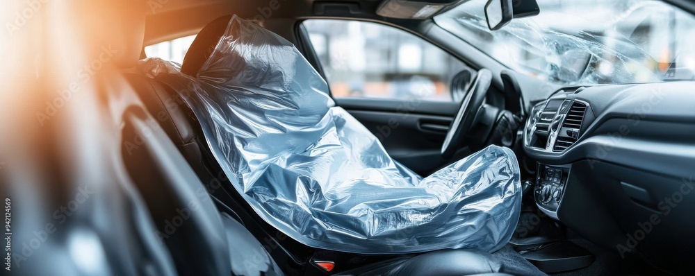 Foto de Side airbag deployment captured in an interior view of a modern ...