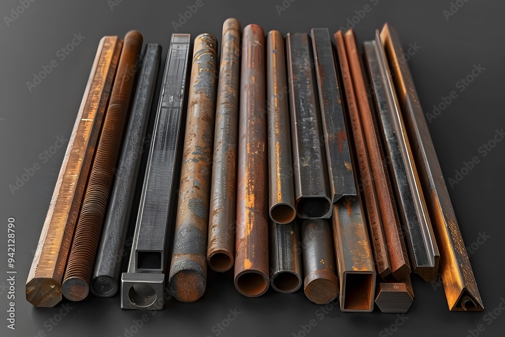 Collection of Various Metal Rods and Tubes with Unique Textures and ...