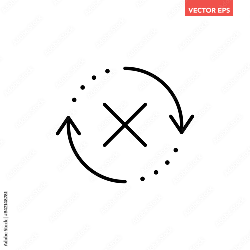Black round check sync unapproved line icon, simple cycle rotating ...
