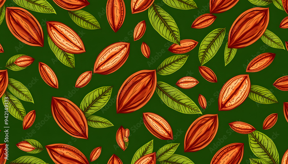 PNG cocoa fruits pattern seamless with cocoa bean hand drawn ...