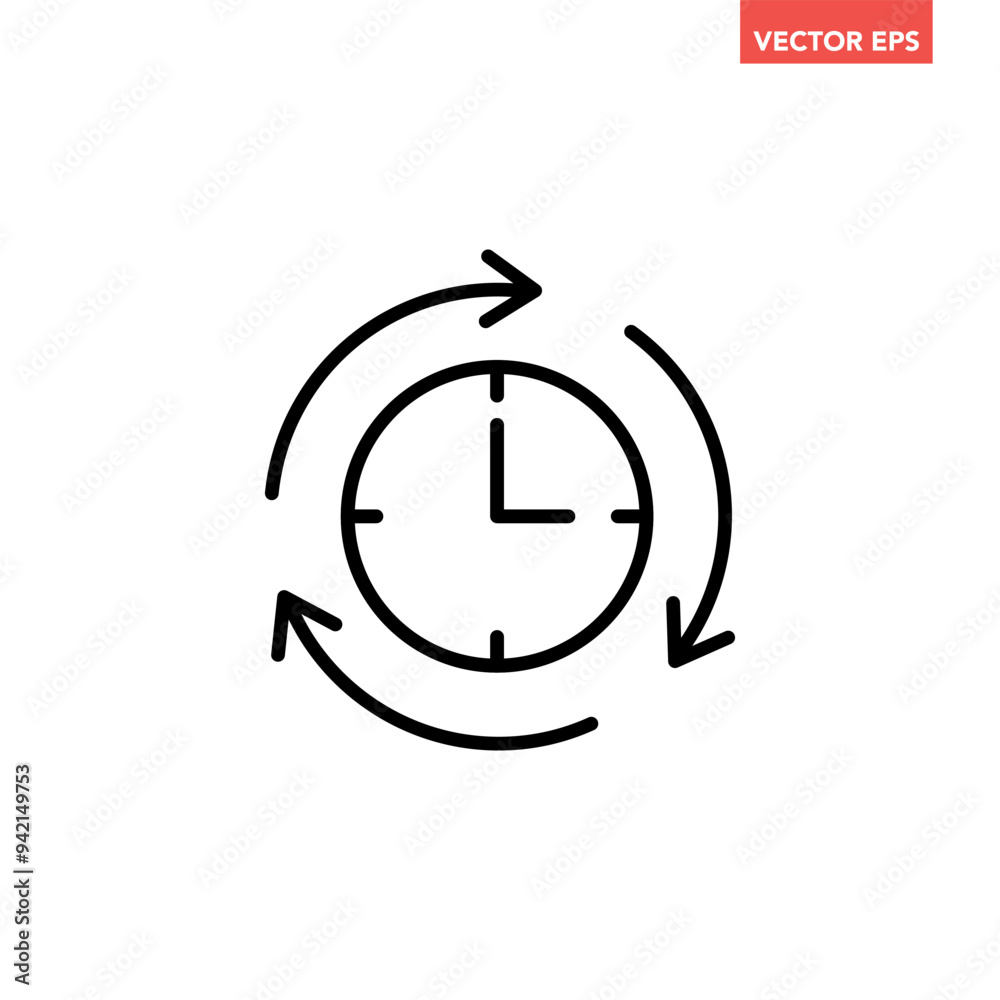 Black refresh time line icon, simple speed up hr clock with arrow flat ...