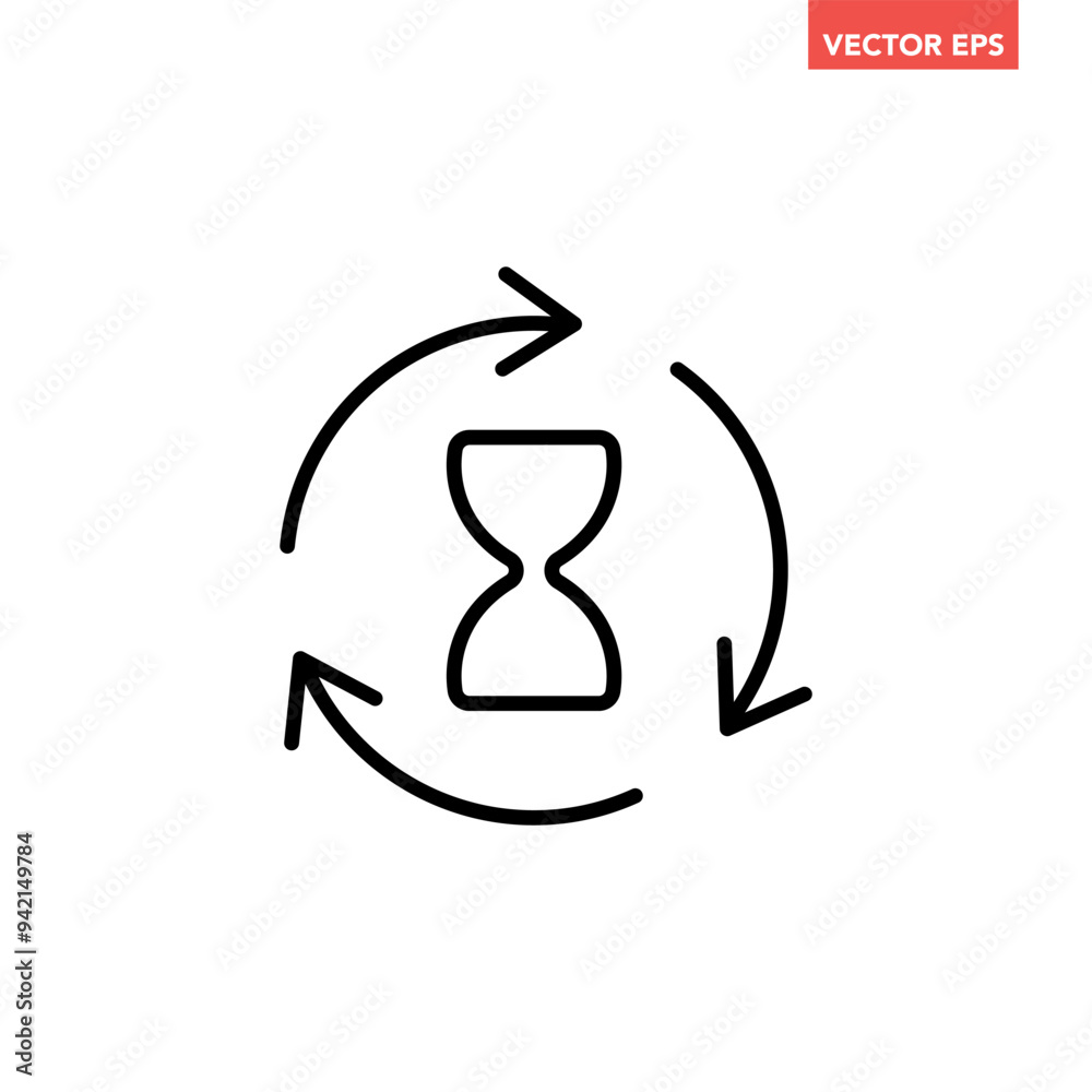 Black single anti aging hourglass line icon, simple standby waiting ...