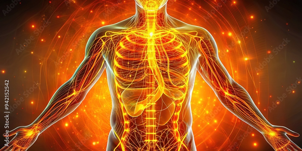 Vibrant orange and yellow hues highlight the small intestine meridian ...