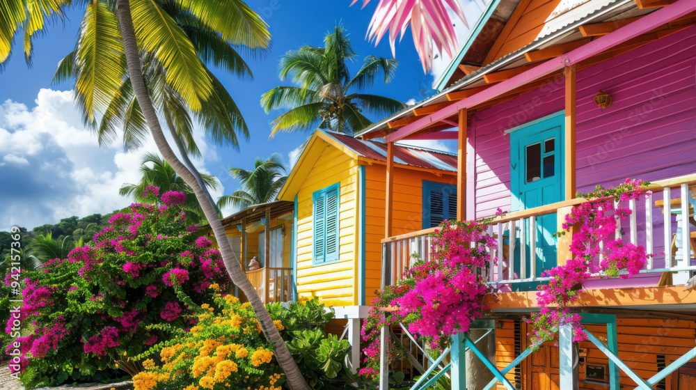 Colorful wooden houses in the Caribbean island of St. John's, Antigua ...